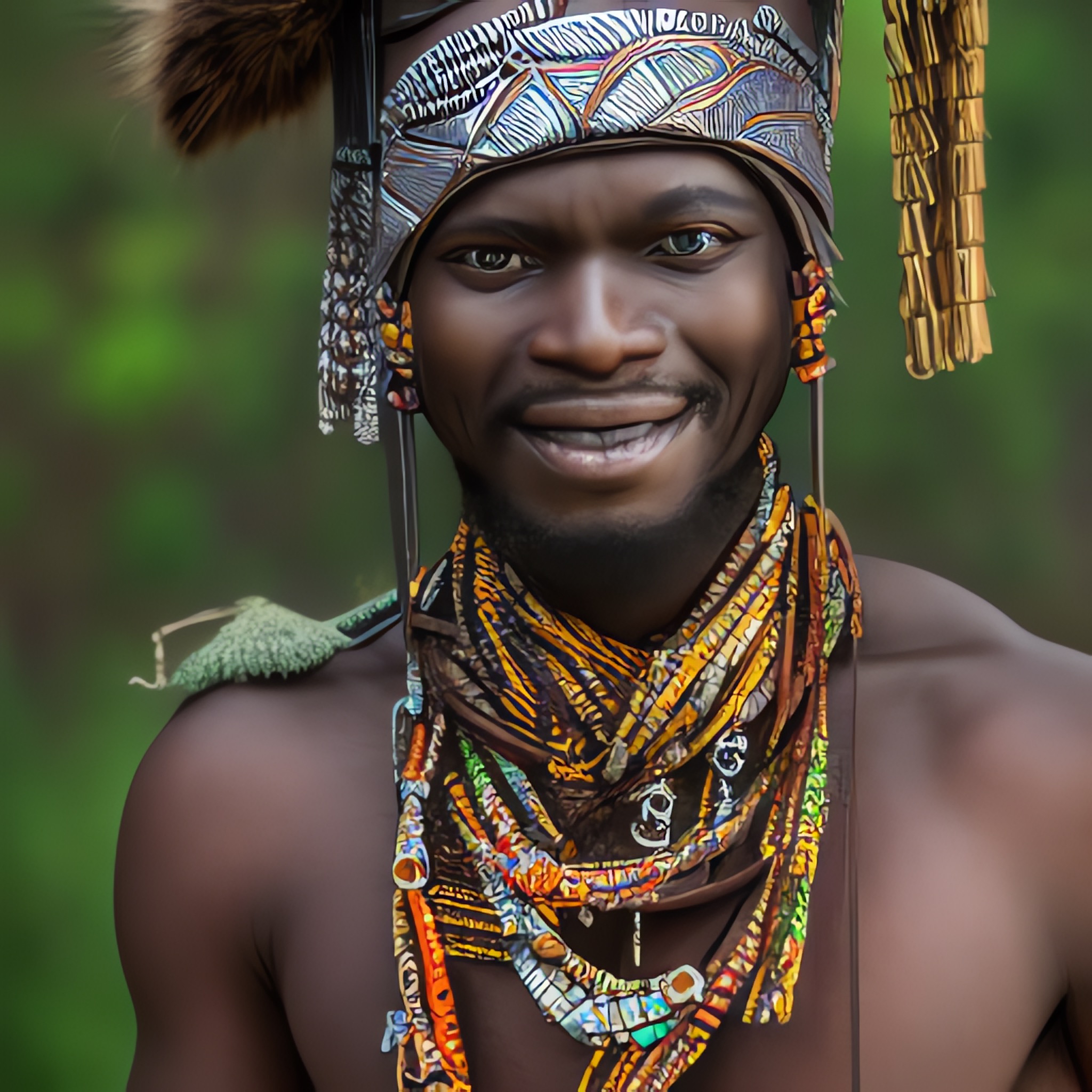 Portrait Of An African Warrior Highly Detailed Happy Fantasy