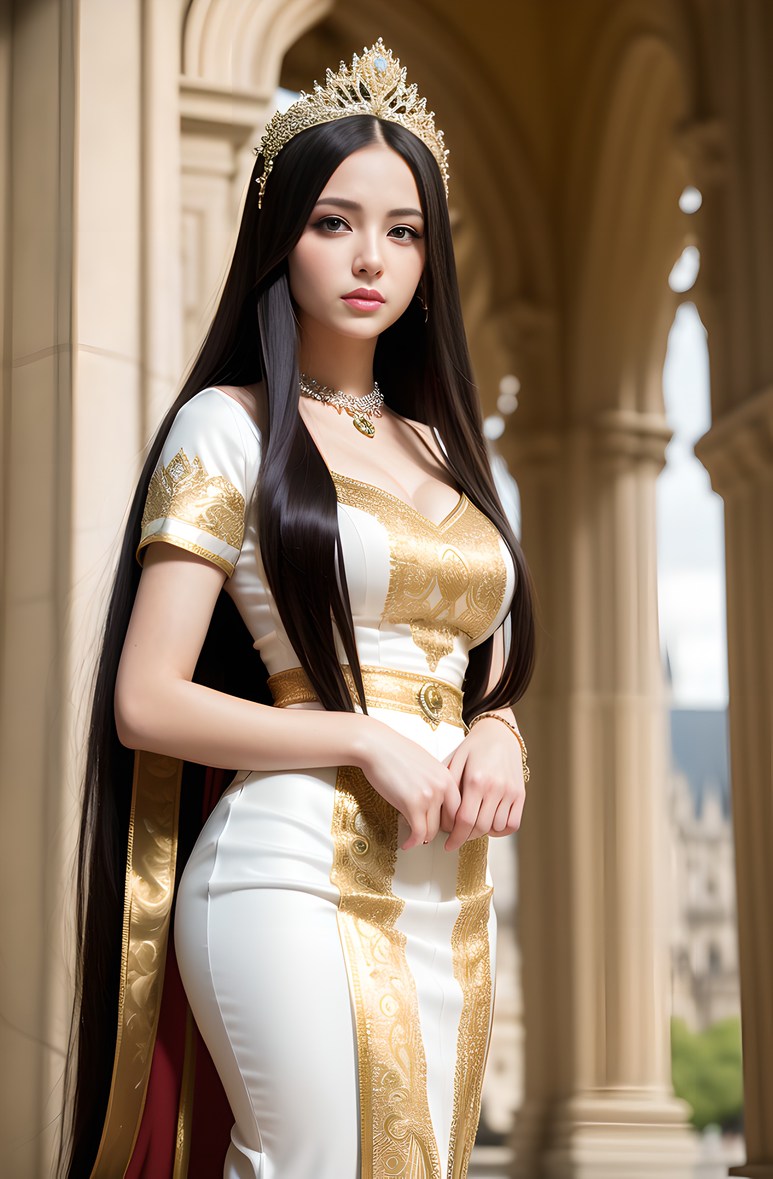 A Charming Young Queen Styled With Long Hair And Elegant Outfit With A Charming Young Queen Styled With Long Hair And Elegant Outfit With